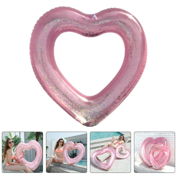 OUNONA Heart Shaped Inflatable Swim Ring for Pool Beach Party PVC 7.87 ...