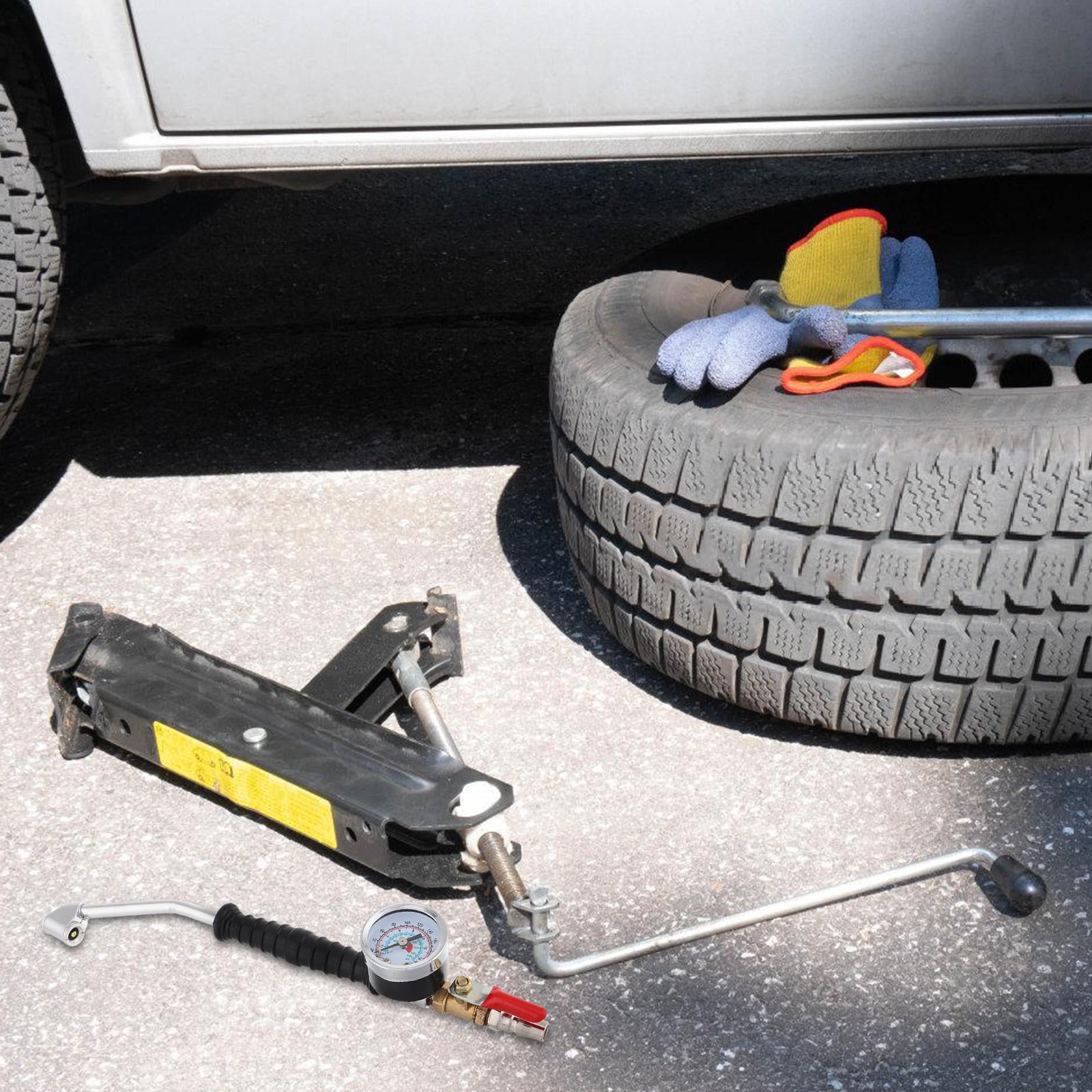 OUNONA Heavy Duty Tire Inflator with Extended Nozzle and Pressure Gauge ...