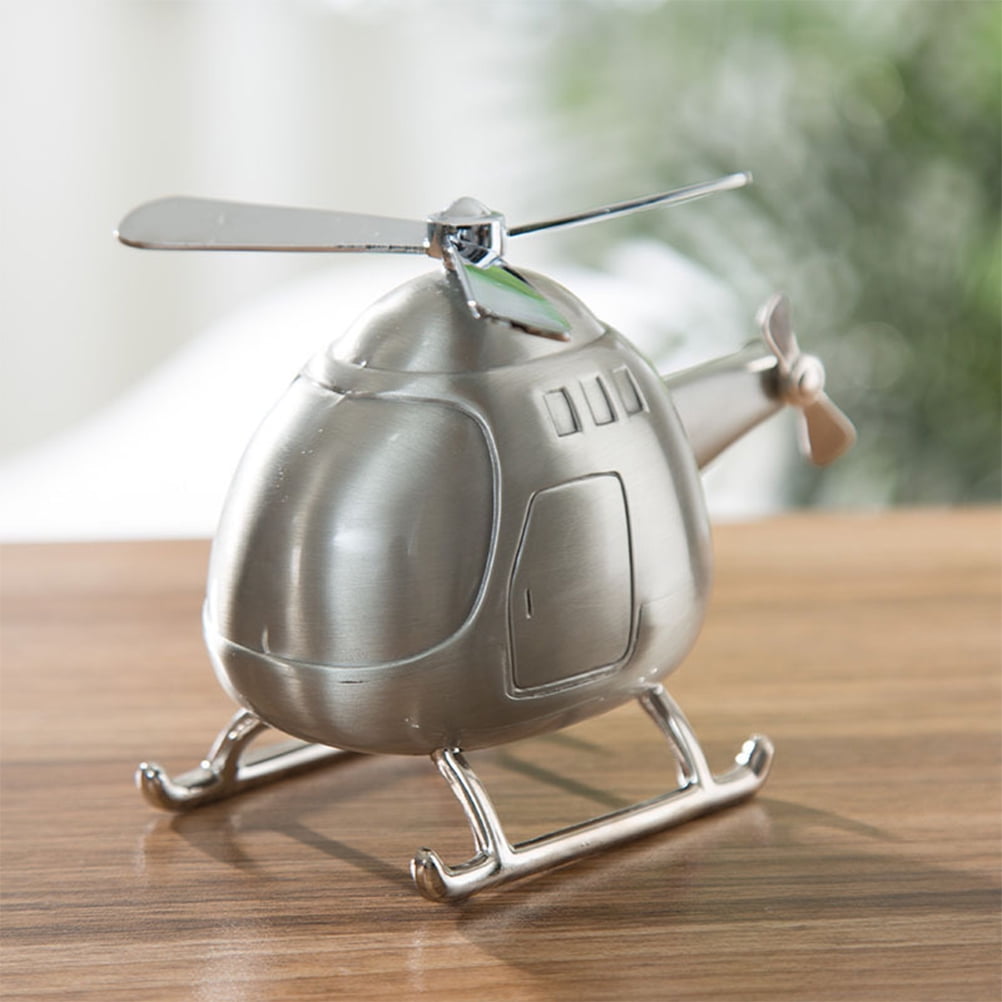 OUNONA Silver Helicopter Coin Bank Coin Saving Money Box Office Desktop ...