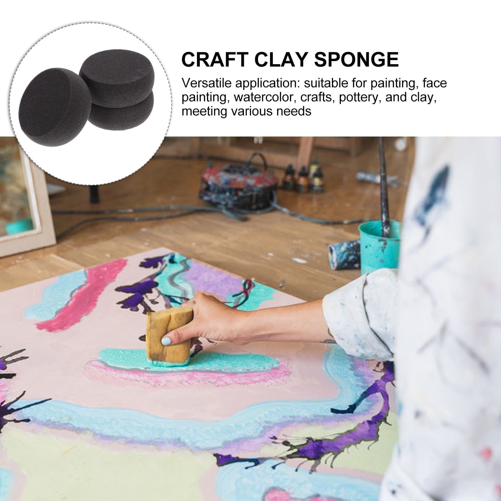 OUNONA Hemoton 3pcs Round Sponges for Painting Multipurpose Watercolor ...