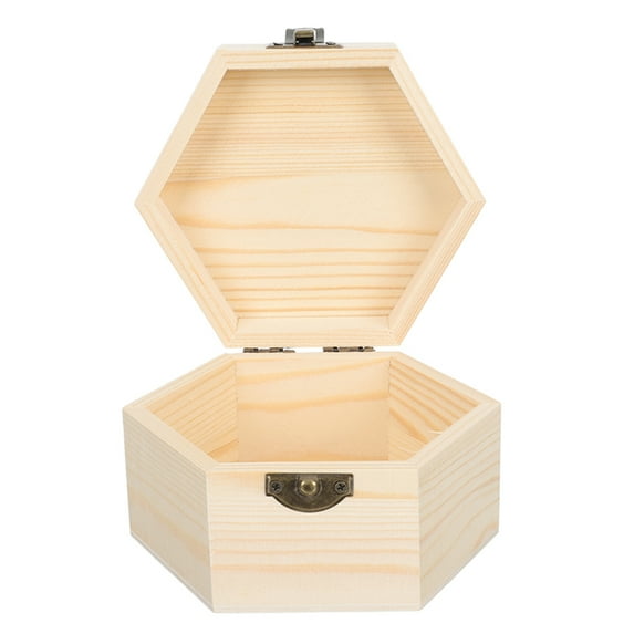 OUNONA Hexagon Wooden Jewelry Box Unfinished Storage Chest Organizer ...