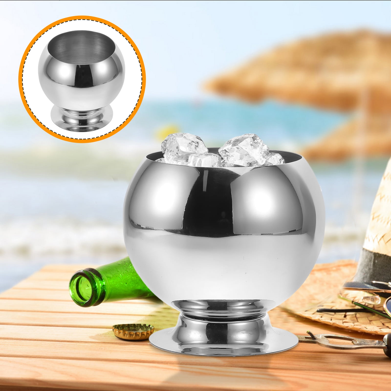 OUNONA Ice Storage Bucket Stainless Steel Ice Cube Beer Wine Container ...