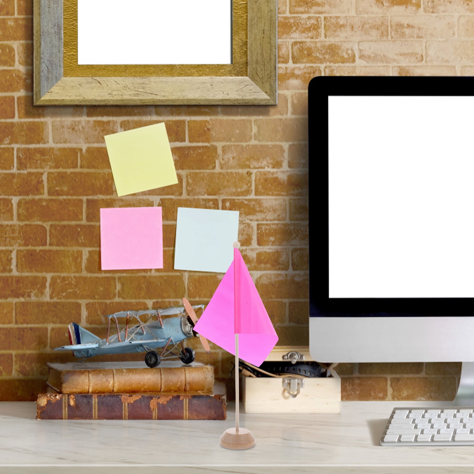 OUNONA Indoor Flag Pole with Base Wood Mini Flag Stand Office Table Top ...