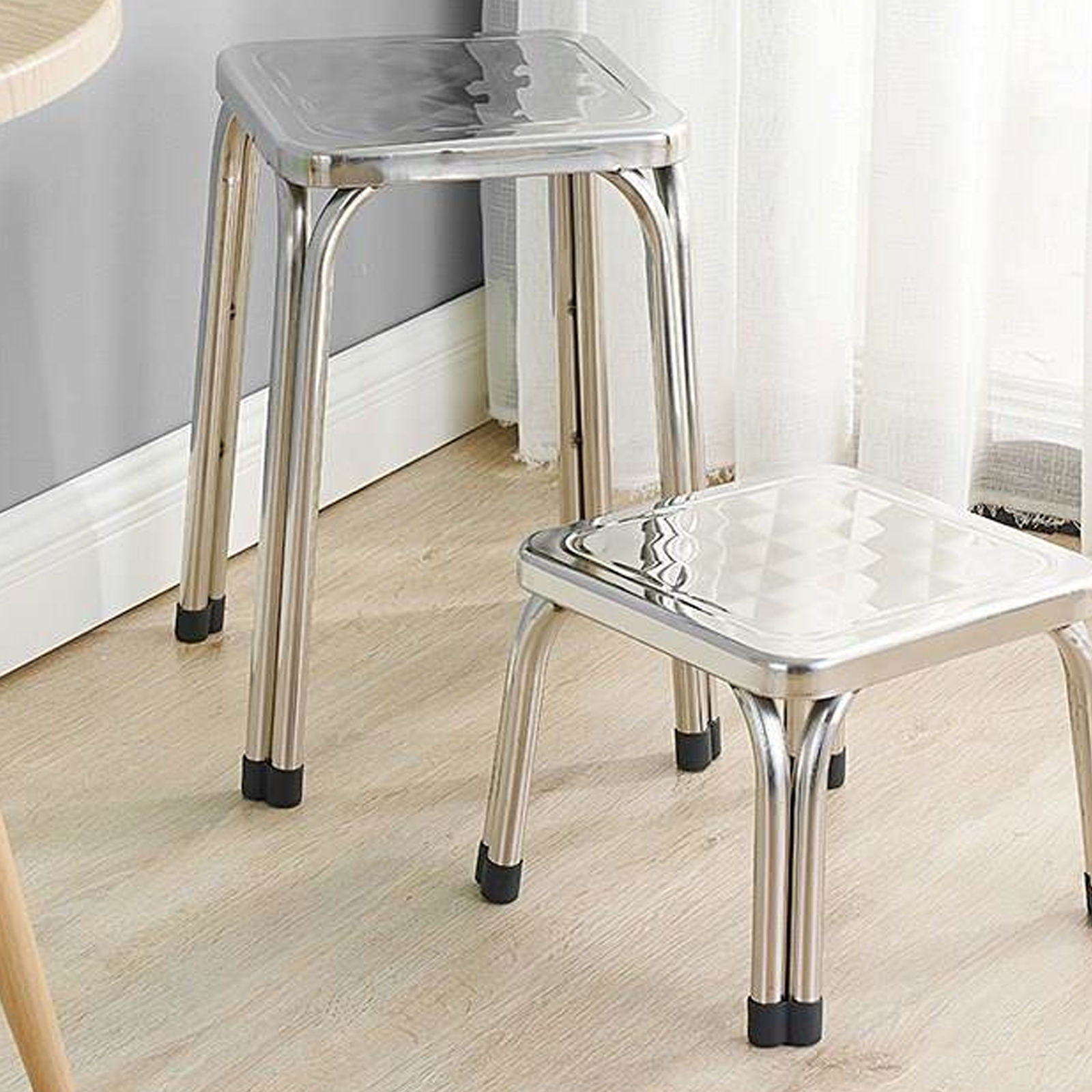 OUNONA Indoor Stool Surface Stainless Steel Canteen Stool Seat Bar ...