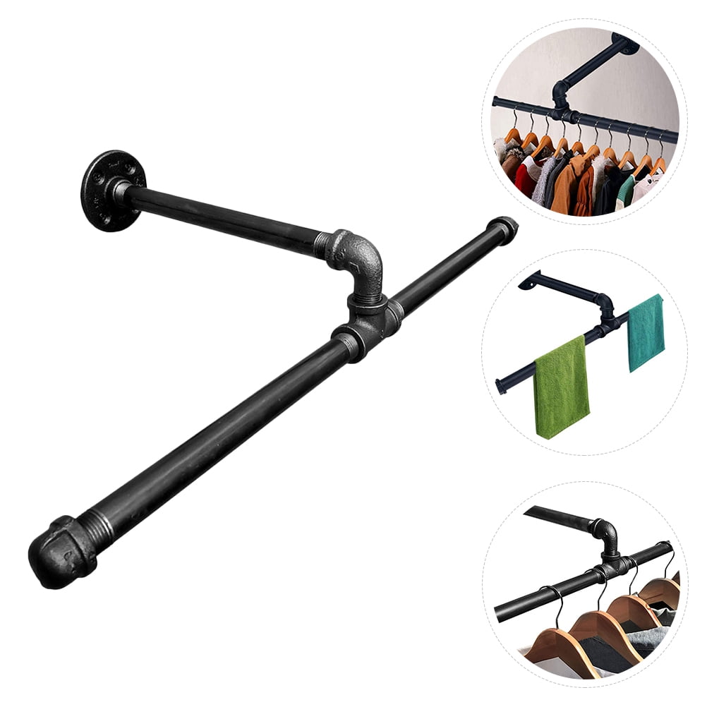 DRAFIDEEP Iron Pipe Clothes Rack Industrial Clothes Rack Black Iron ...