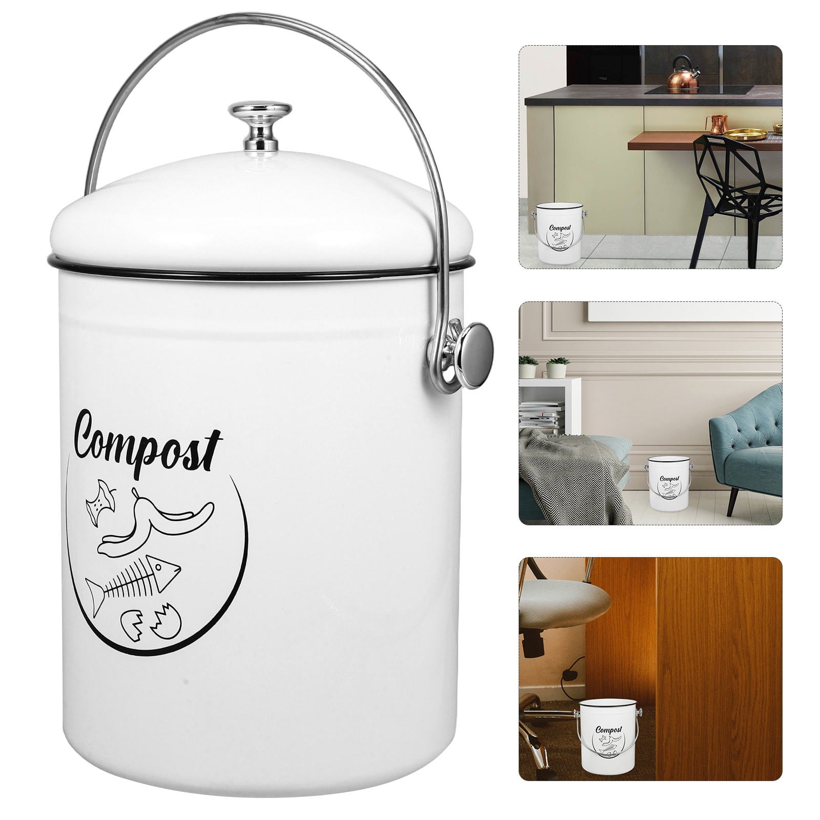 OUNONA Kitchen Compost Bin With Lid Iron 5L Large Capacity Countertop ...