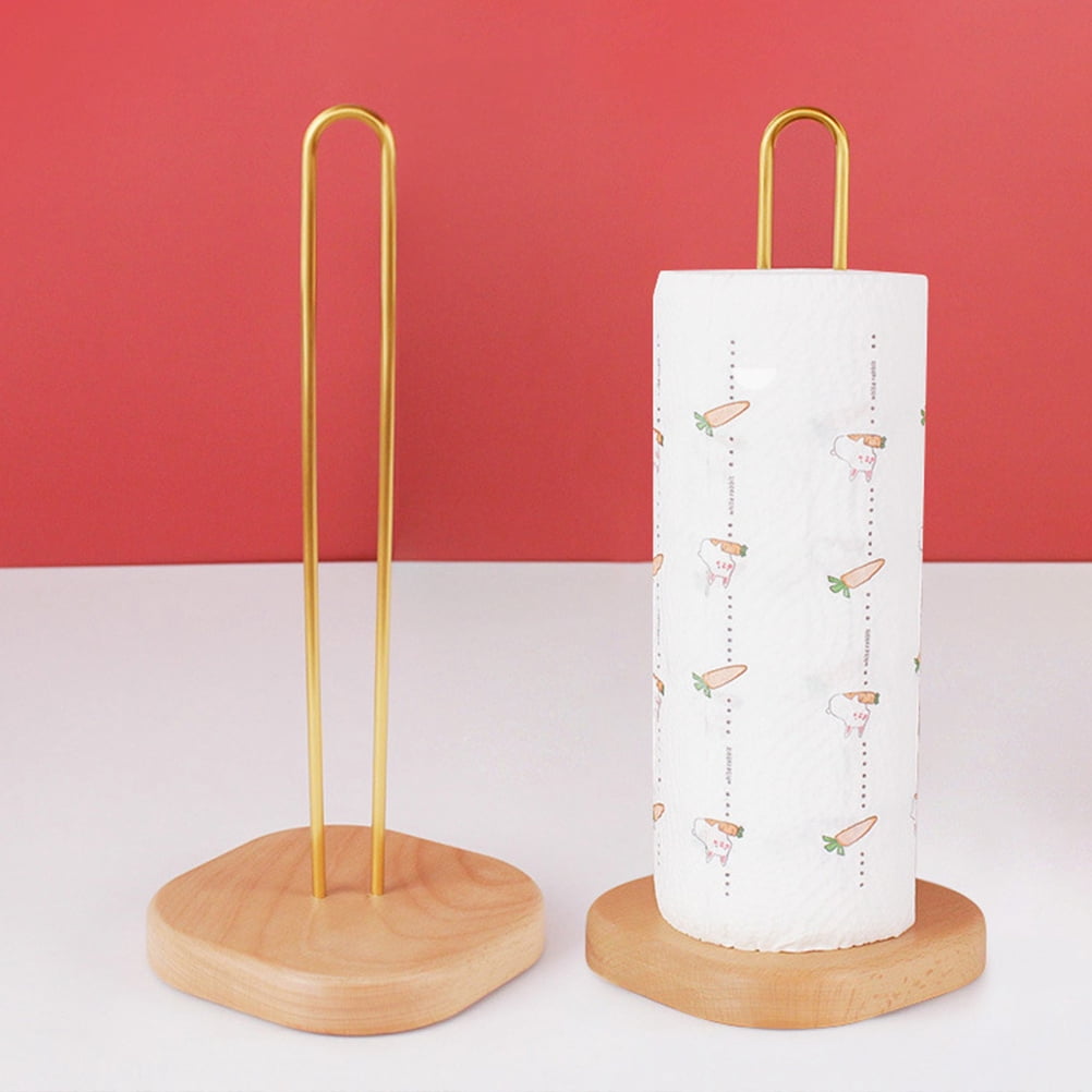 OUNONA Kitchen Paper Towel Holder Countertop Wooden Base Kitchen Roll ...