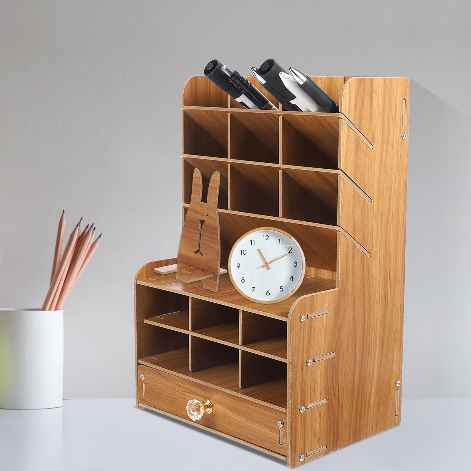 OUNONA Light Brown Wooden Desk Organizer Large Capacity Compartment ...