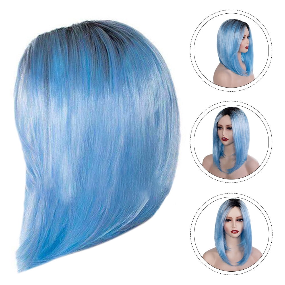 OUNONA Light Wig High Temperature Wire Wig Miss Woman 45X15X5CM Blue ...