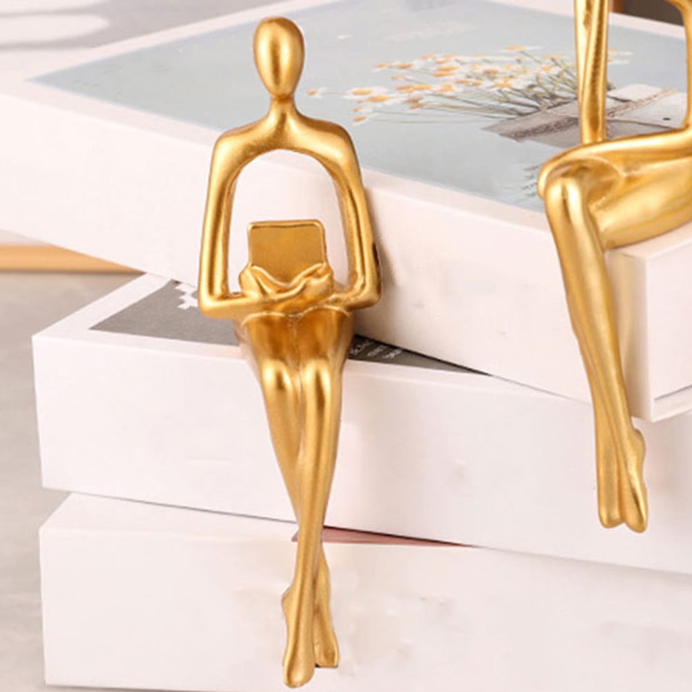 OUNONA Living Room Thinker Statue Modern Sculpture Golden Miss Office ...