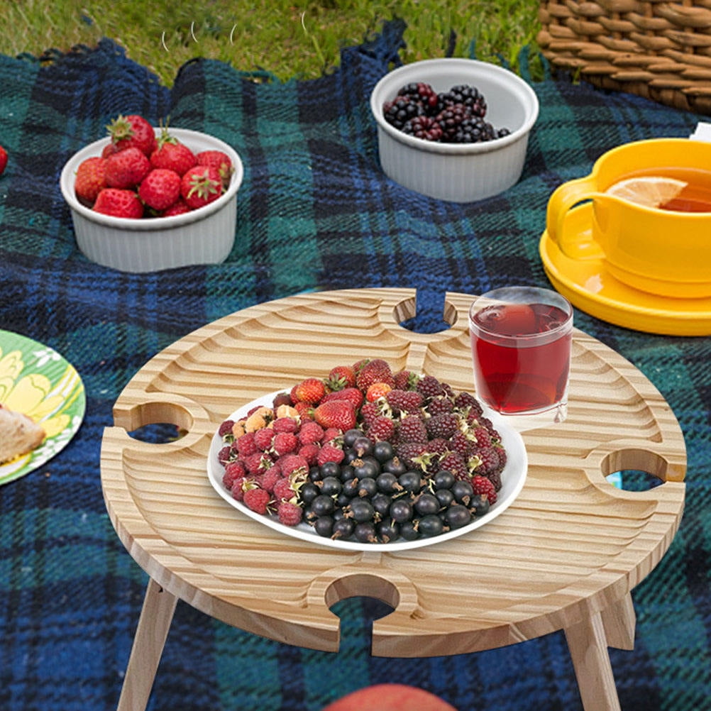 OUNONA Low Table Outdoor Camping Table Picnic Folding Desk Wood Beach ...