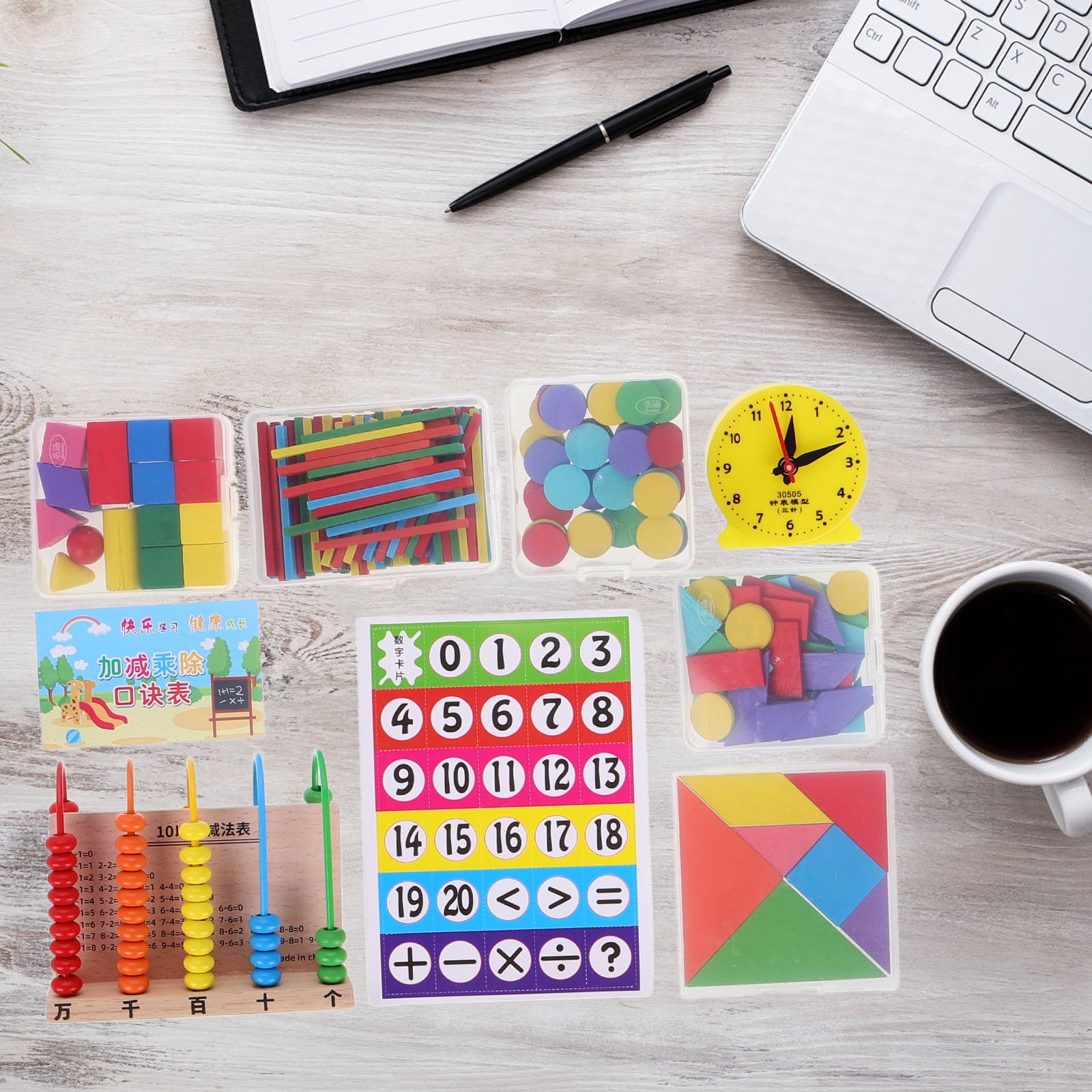 OUNONA Math Manipulatives Kit with Snap Cubes Rods Pattern Blocks and ...