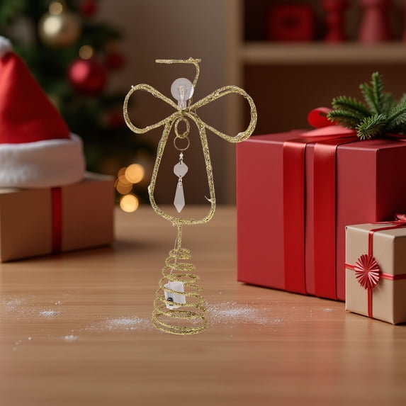 OUNONA Metal Plated Gold Angel Tree Topper with Spiral Base for ...