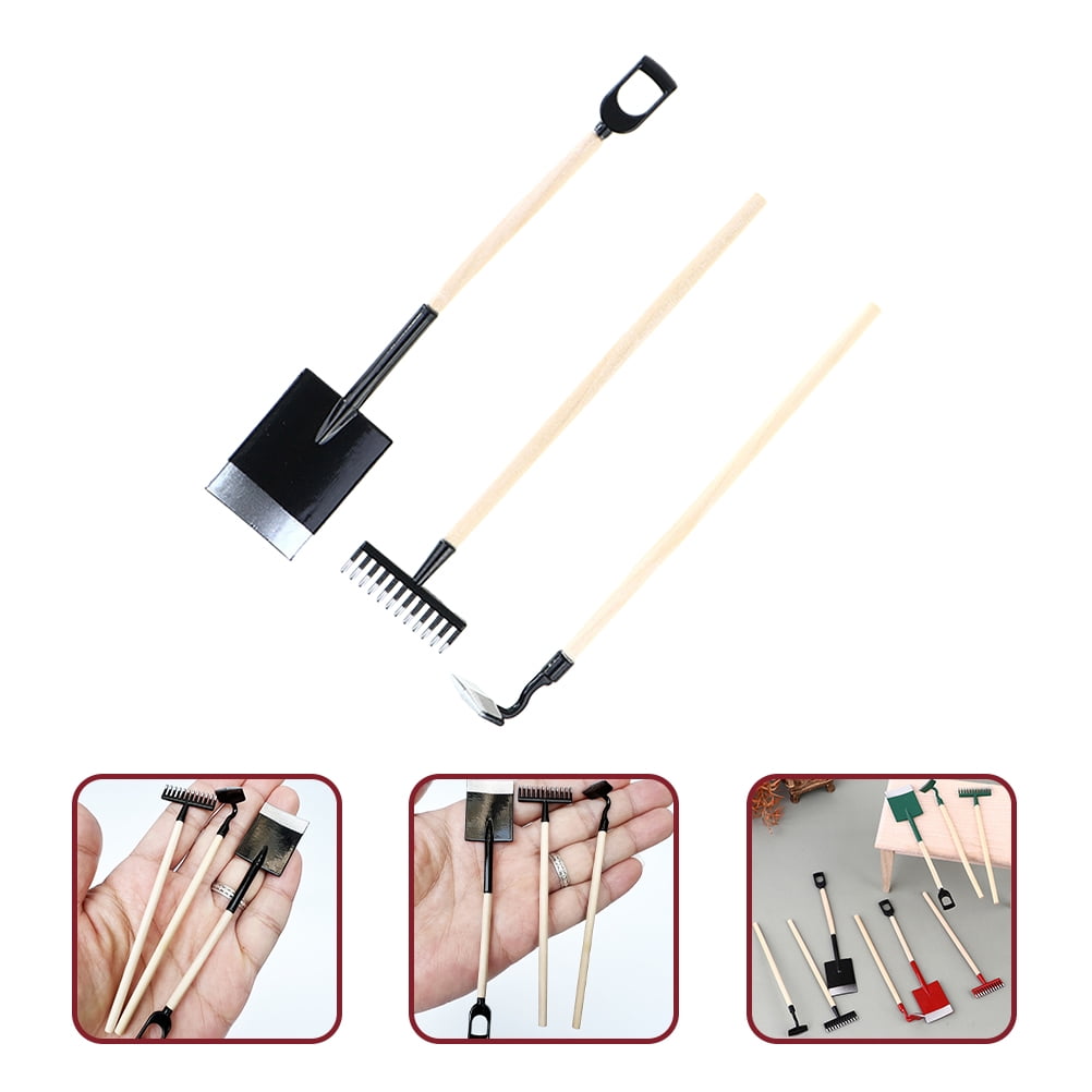 OUNONA Miniature Gardening Tools Set with Small Rake Shovel in Black ...