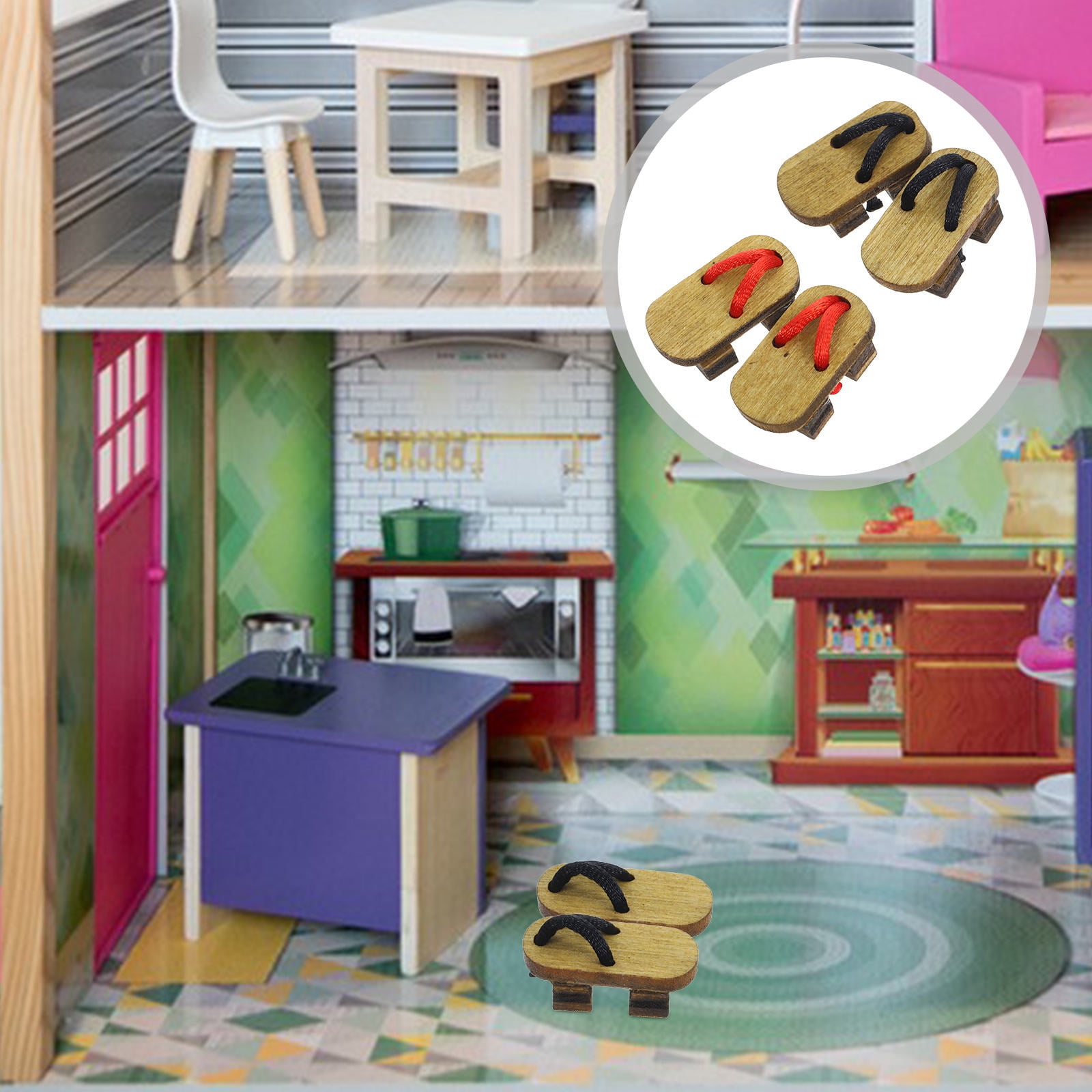 OUNONA Miniature Japanese Sandals Handmade Wooden Shoes for Mini House ...