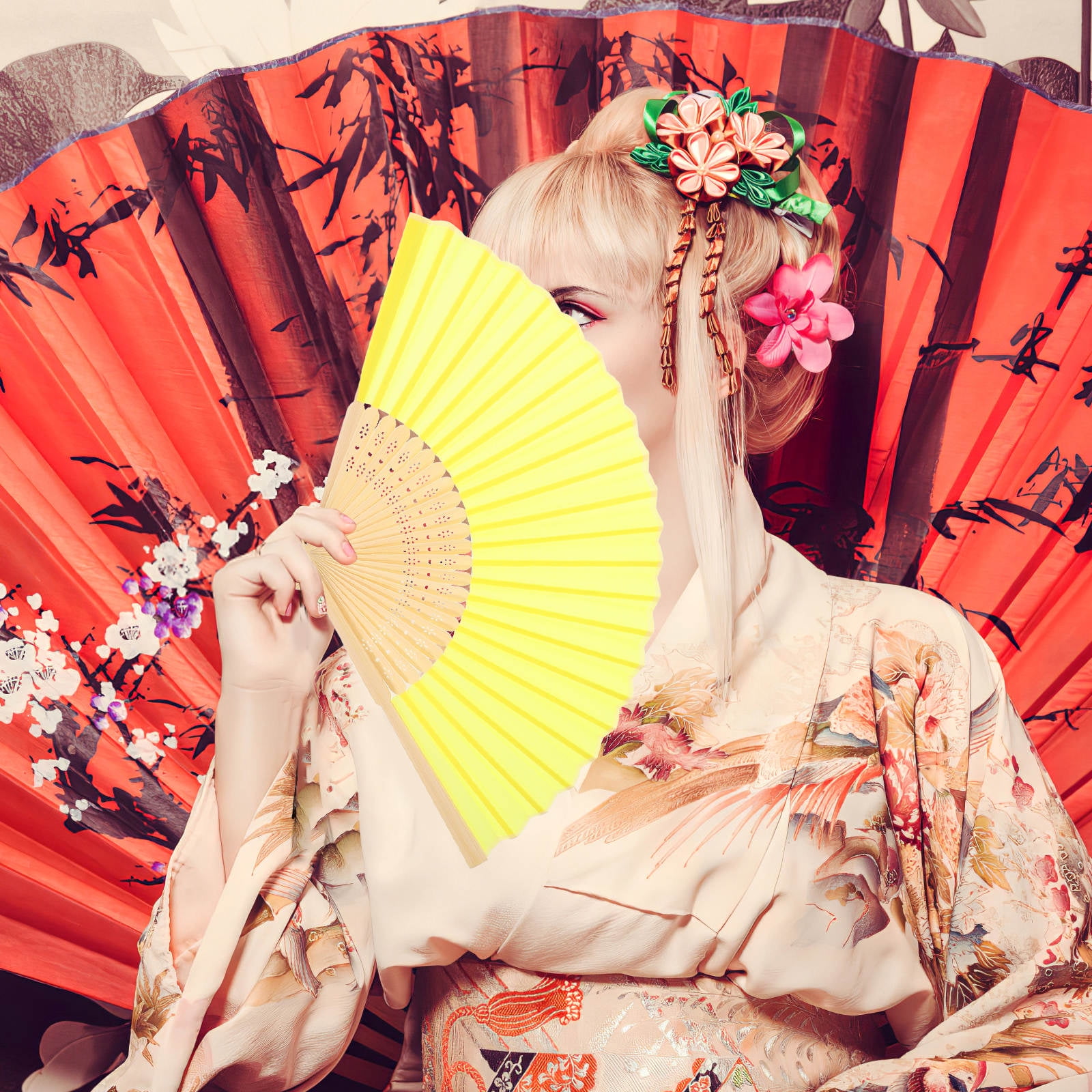 OUNONA Multi Colored Folding Fans for Decor Made of Bamboo and Cloth ...