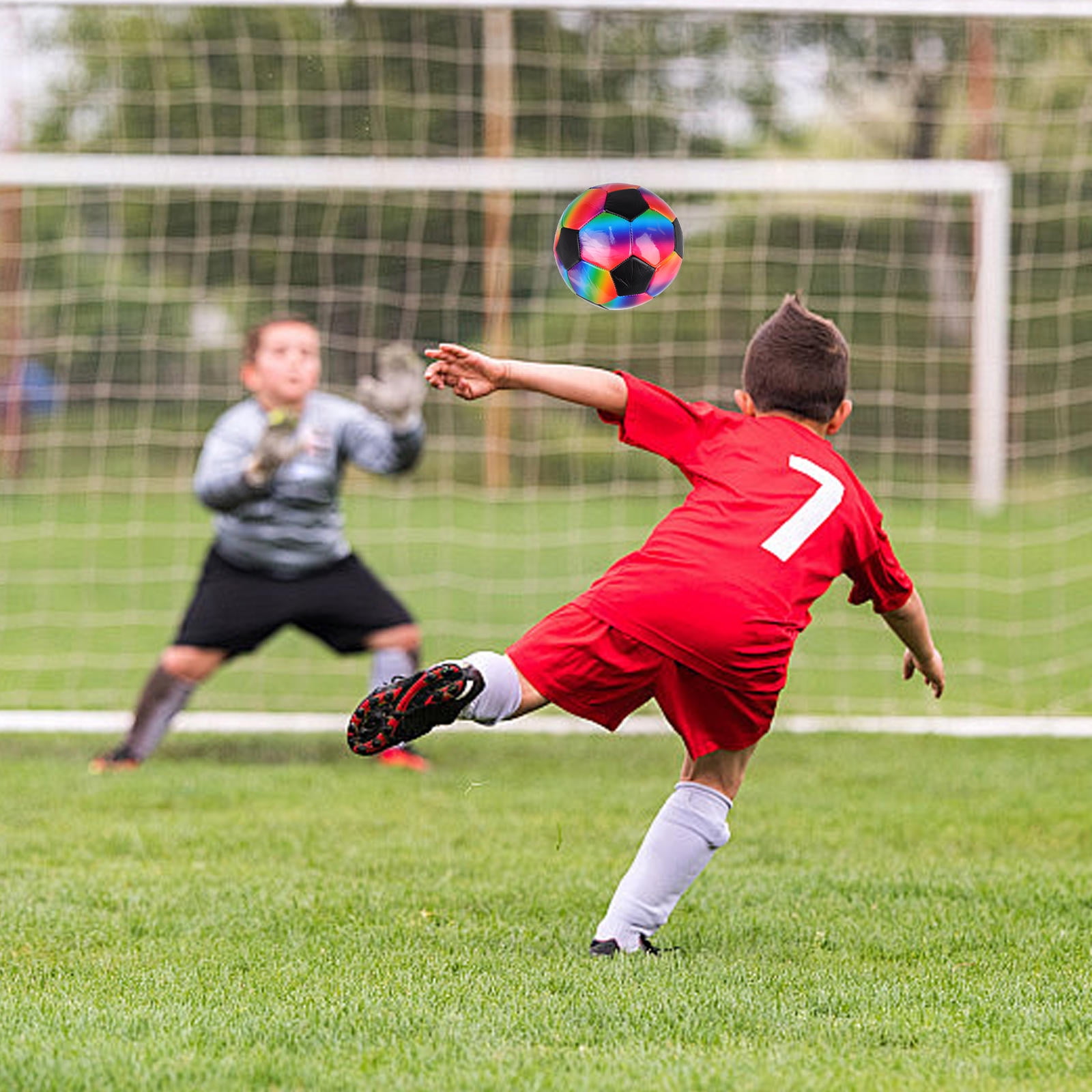 OUNONA Outdoor Sports PVC Rainbow Soccer Football Toy Training Use ...