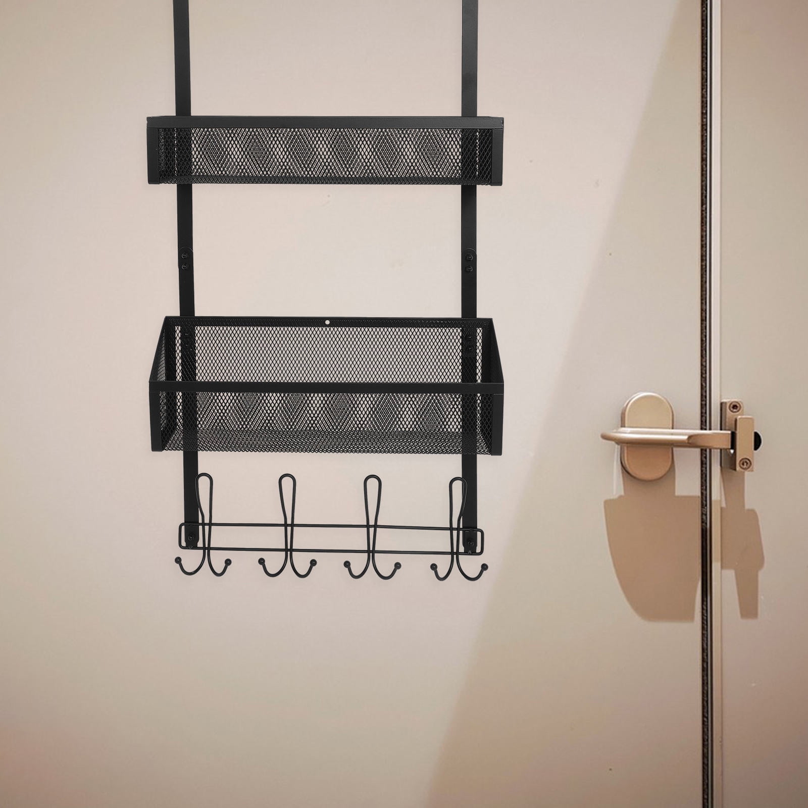 OUNONA Over Door Storage Racks Steel Door Hangers with 2 Mesh Basket ...