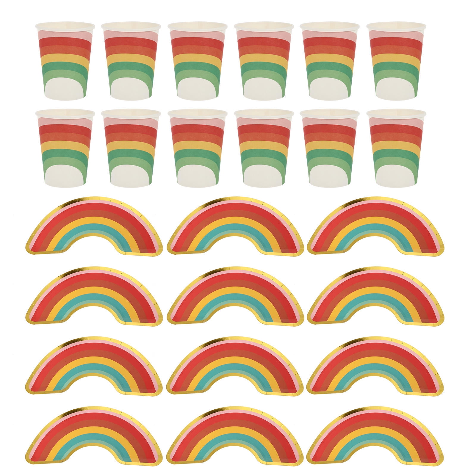 OUNONA Party Paper Plate Cups Plates for Parties Rainbow Tableware ...