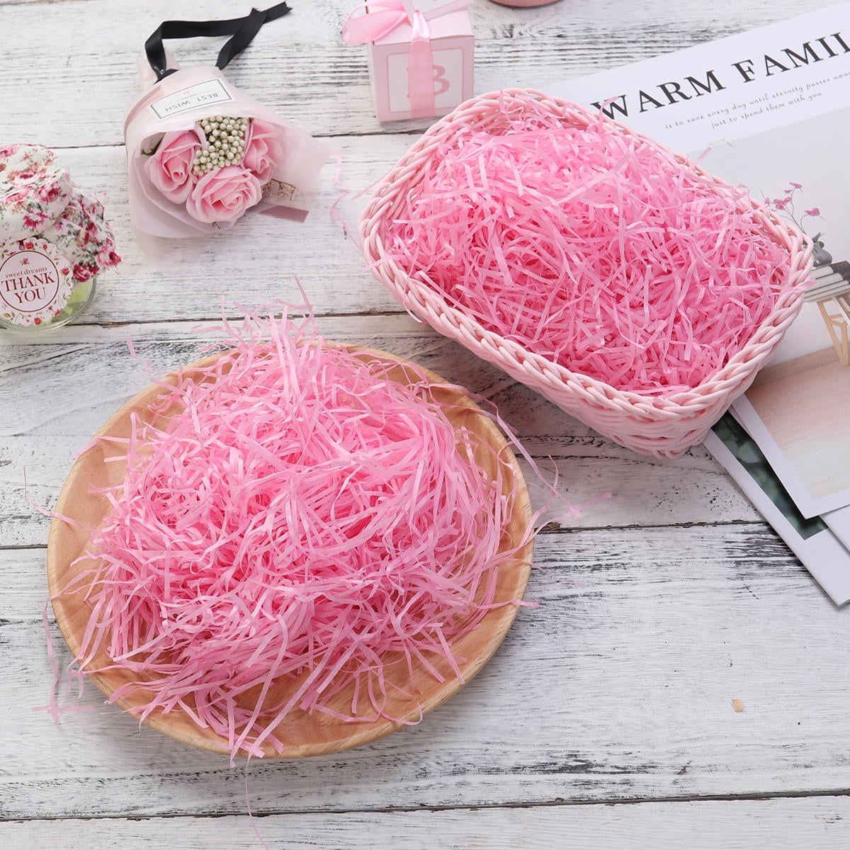 OUNONA Pink Colored Paper Shred Filler for Gift Wrapping Filling 20G ...