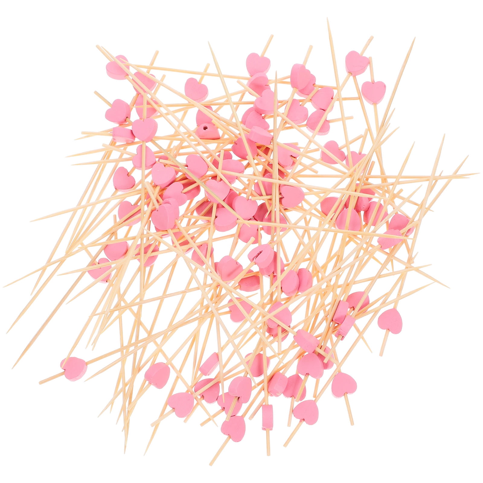 OUNONA Pink Heart Decor Bamboo Cocktail Sticks for Fruit Appetizers and ...