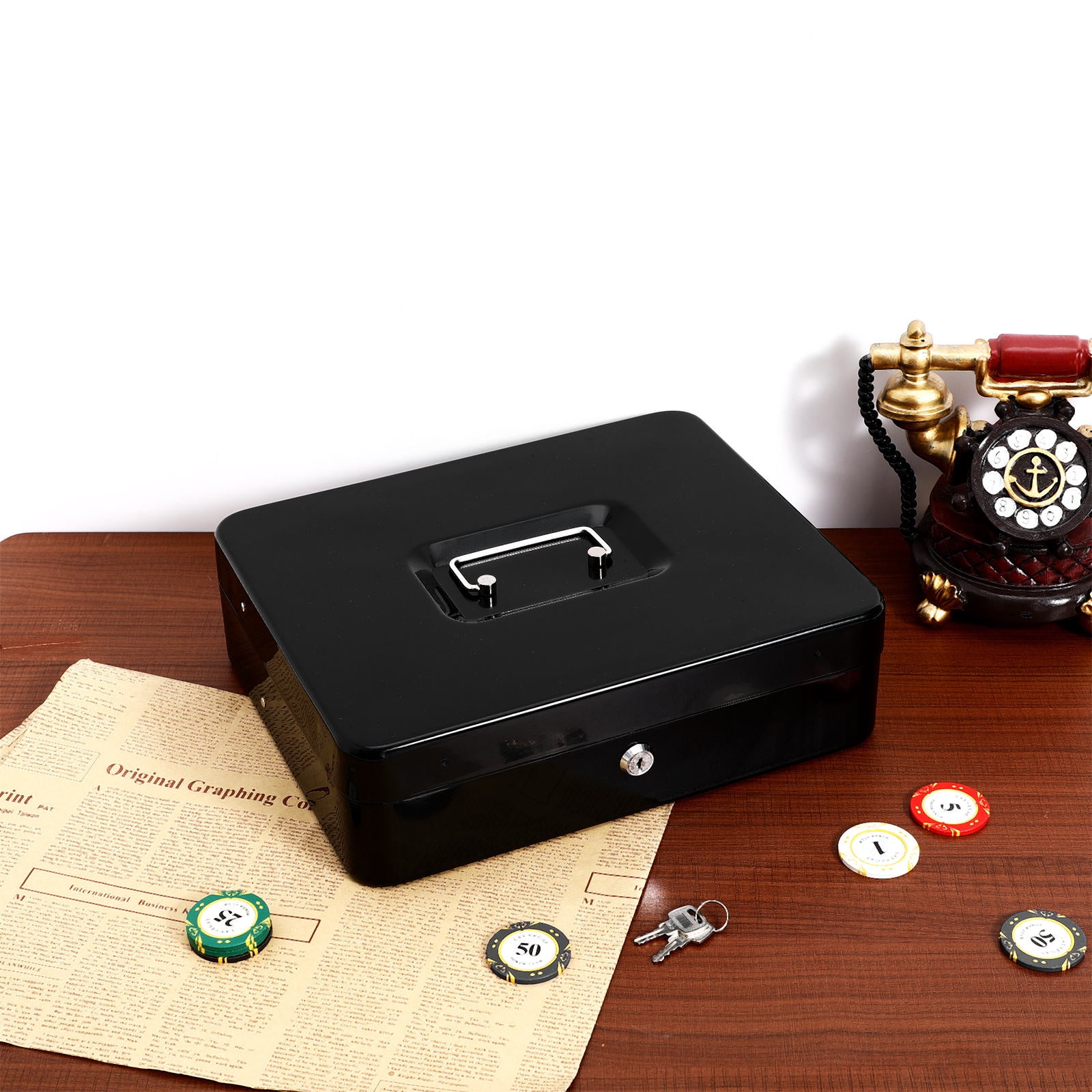 OUNONA Portable Locking Cash Box With Money Tray, Metal Rectangular ...