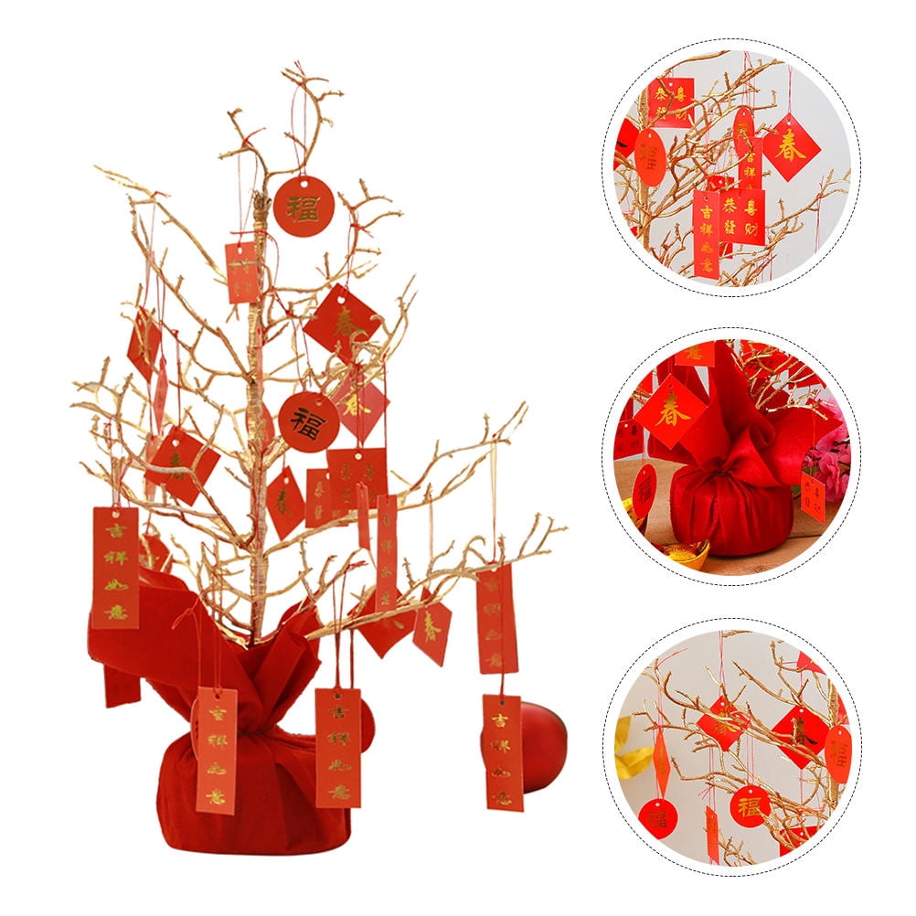 OUNONA Red Plastic Money Tree Ornament for Desktop Decor Exquisite ...