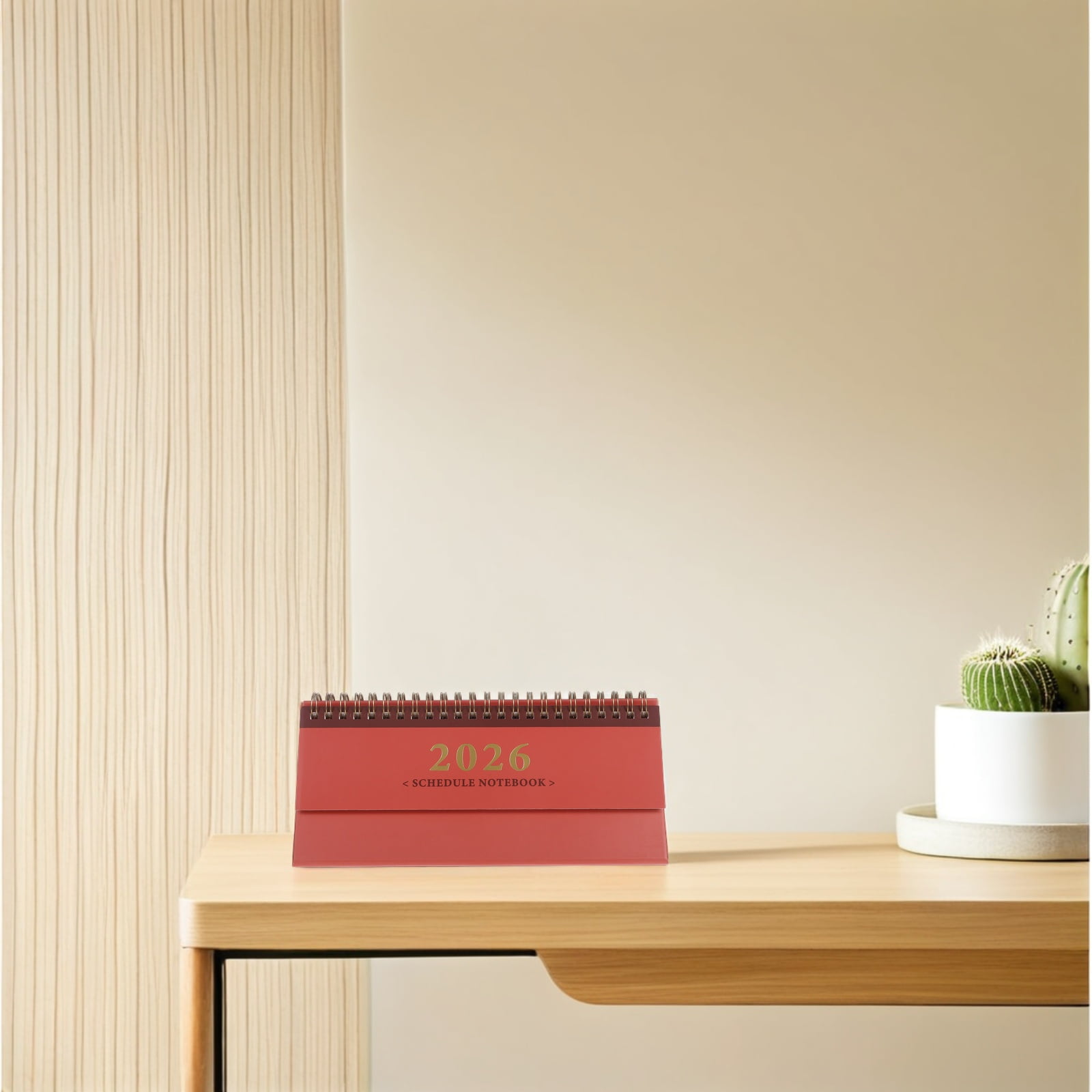 OUNONA Red Standing Desk Calendar 2025 2026 Portable Flip Planner with ...