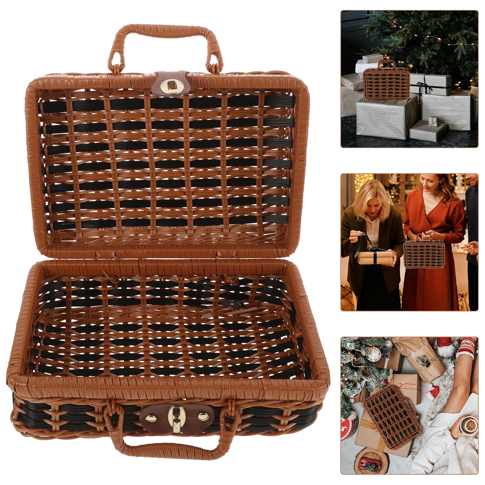 OUNONA Retro Handwoven Suitcase for Storage Use with Safe Plastic ...