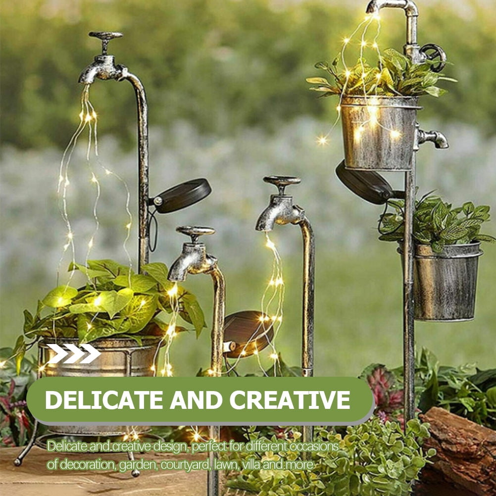 OUNONA Retro Solar Waterfall Lights with Iron Faucet Design for Outdoor ...