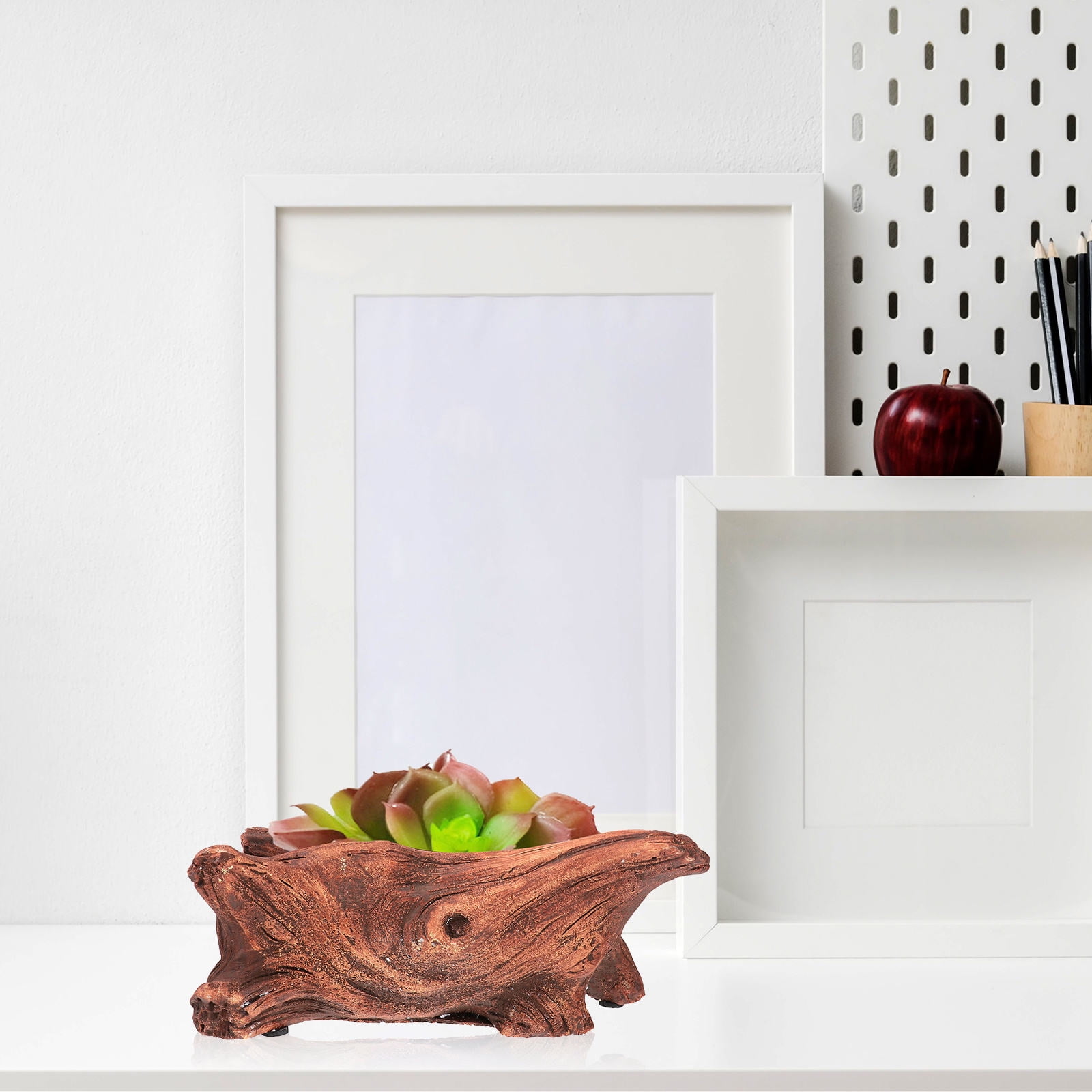 OUNONA Retro Wood Stump Shaped Cement Flowerpot for Plants Holding ...