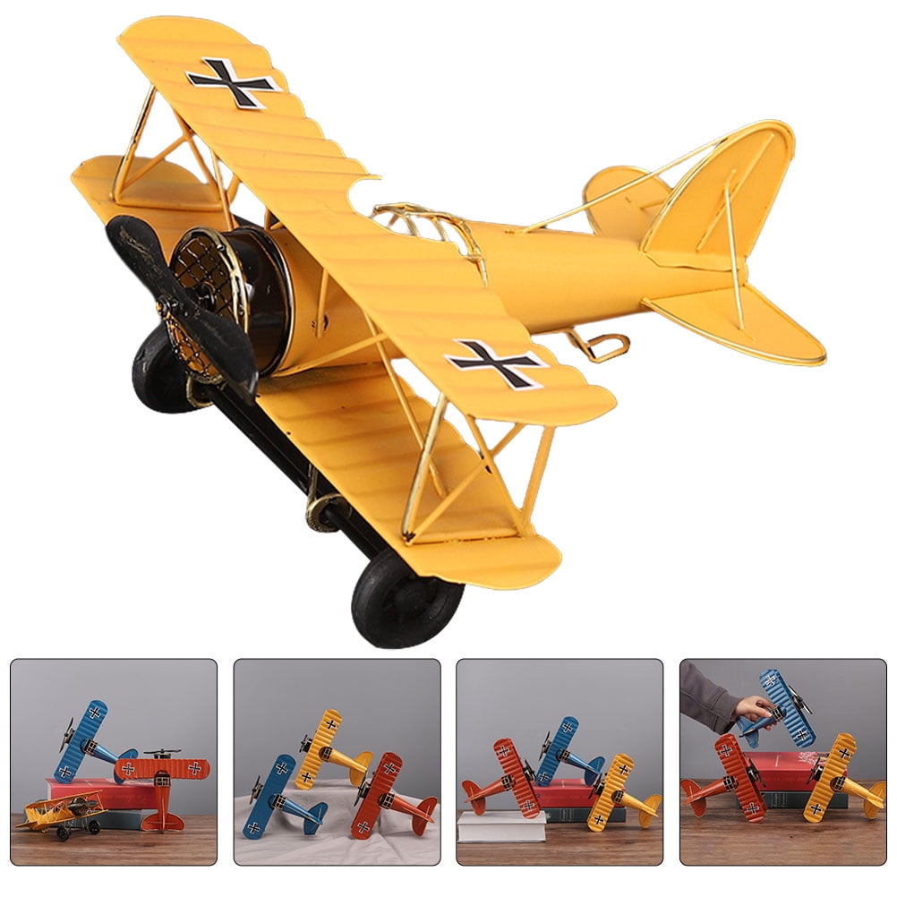 OUNONA Retro Wrought Iron Airplane Model Chic and Decoration Yellow ...