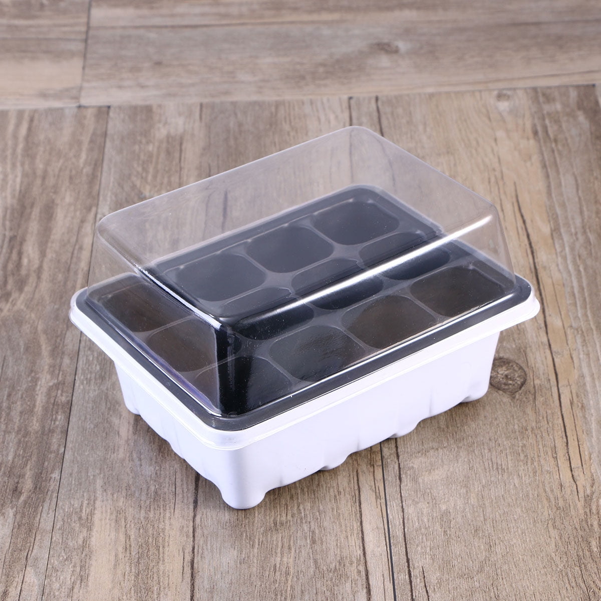 OUNONA Reusable 12 Cell Plastic Seedling Box with Transparent Lid for ...