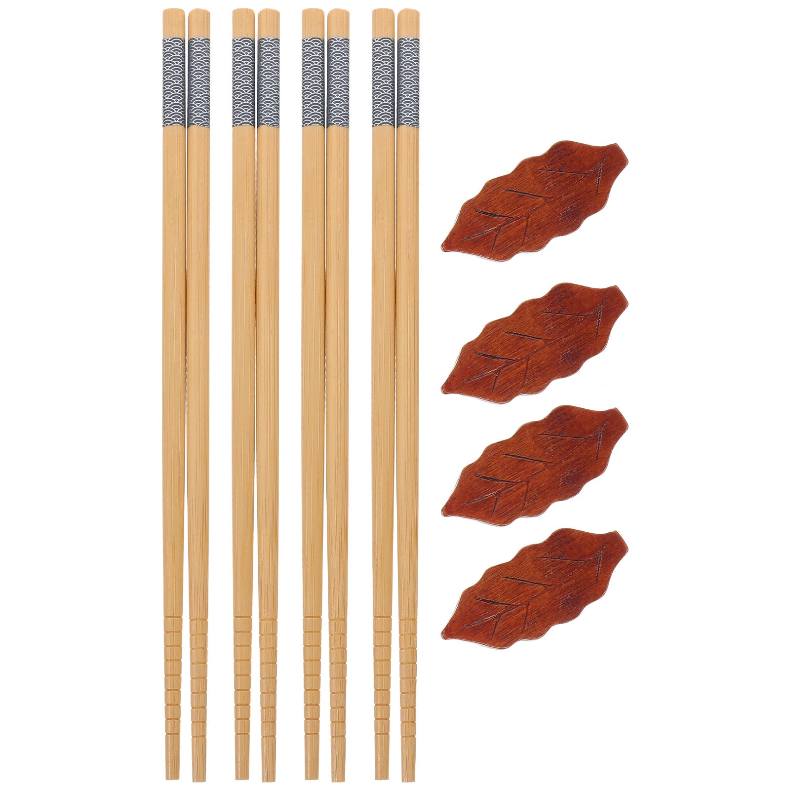 OUNONA Wooden Chopsticks Set 4 Pairs with Chopstick Holder for Kitchen ...