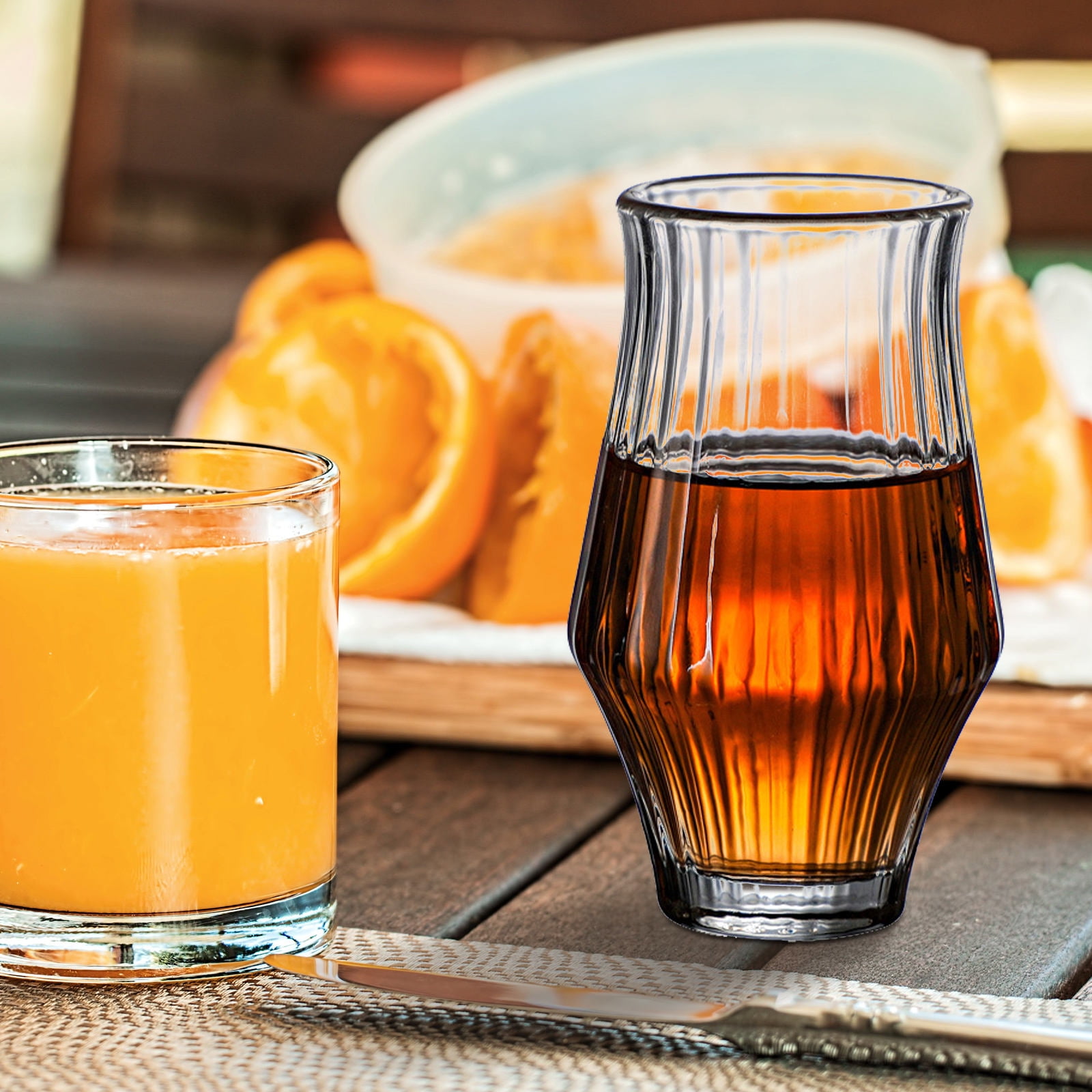 OUNONA Ribbed Glassware Clear Drinking Glasses Ice Coffee Cup Glass ...