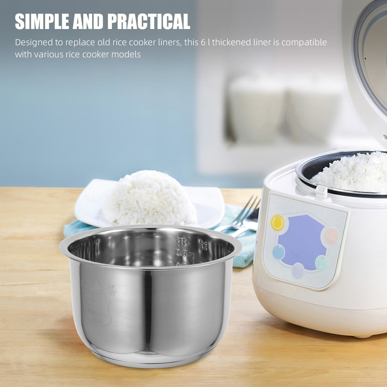 OUNONA Rice Cooker Stainless Steel Inner Pot 1.6L Pressure Cooker Liner ...