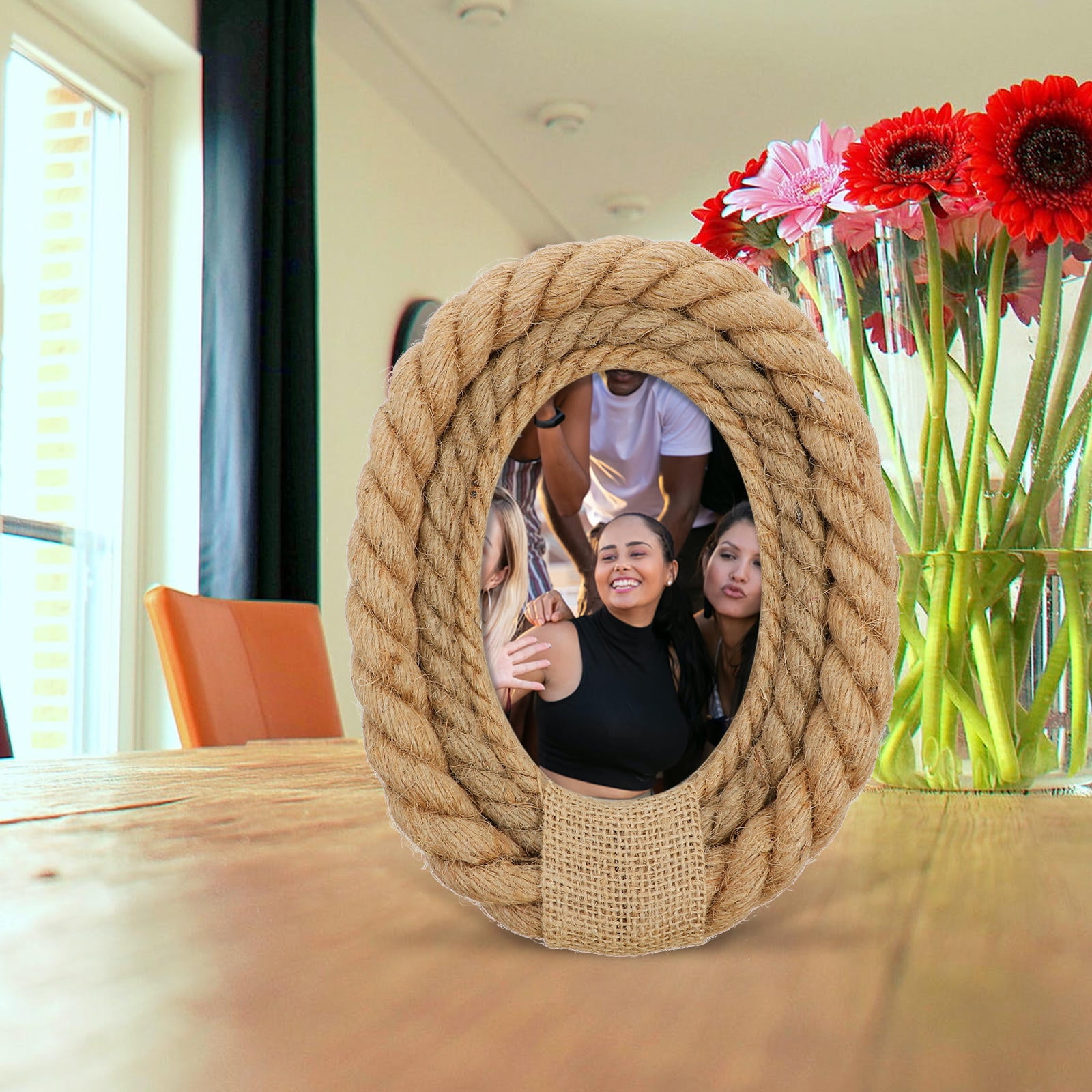 OUNONA Rope Picture Frame Wood Photo Display Stand Rustic Board ...