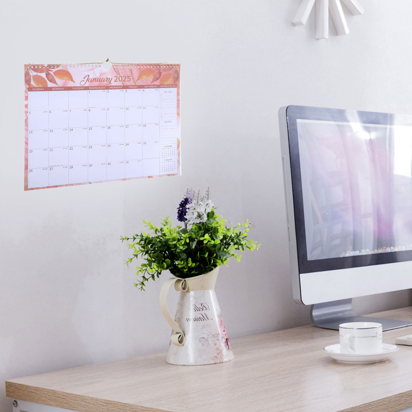 OUNONA Rosy Floral Wall Calendar for Home 2025 Yearly Planner Stylish ...