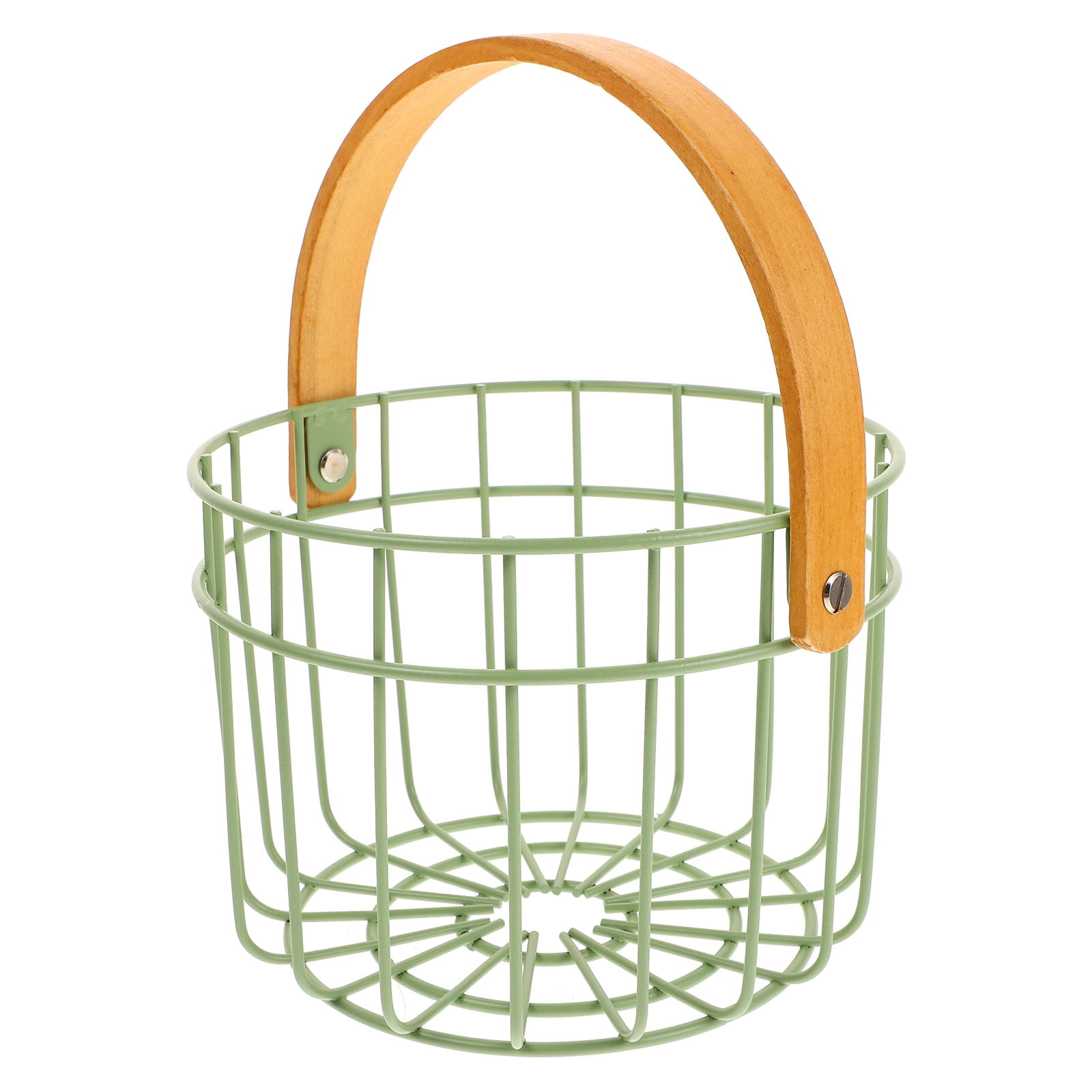 OUNONA Round Chicken Wire Egg Basket Fruit Basket With Wooden Handle ...