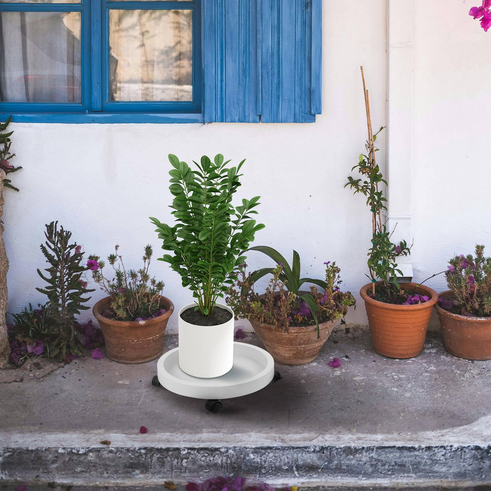 OUNONA Round Plant Stand with Casters 1 Set Heavy Duty Mobile Planter ...