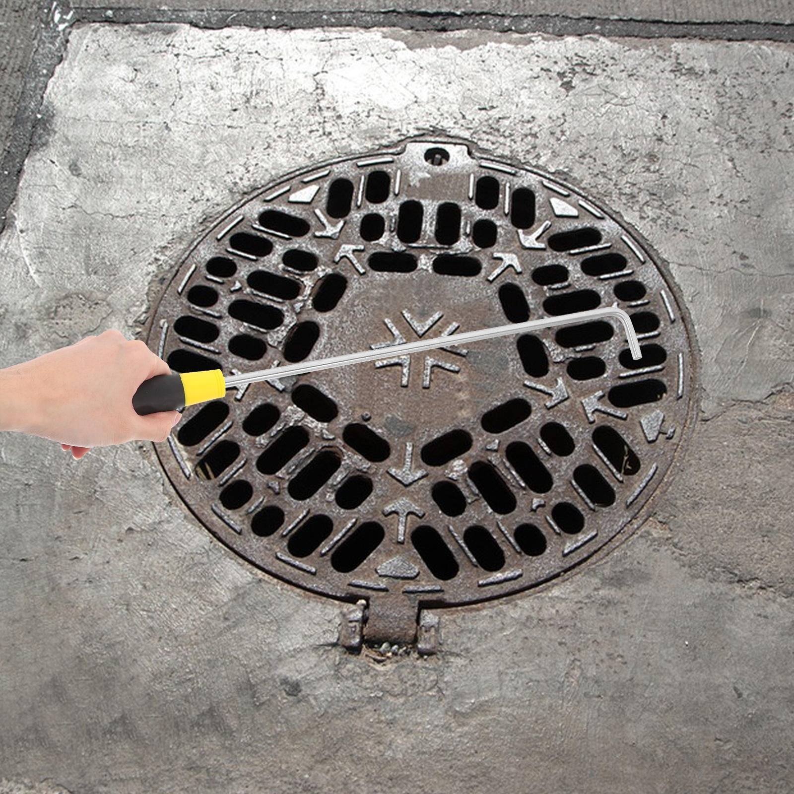 OUNONA Rubber Handle Stainless Steel Hook Heavy Duty Manhole Cover ...