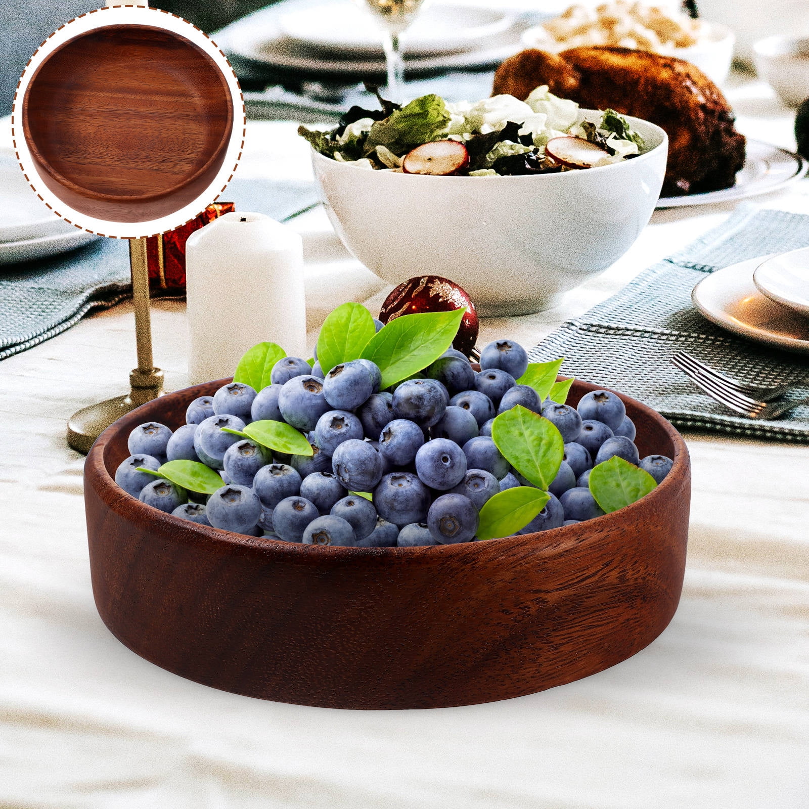 NUOLUX Home Snacks Fruit Plate Round Wood Plate Coffee 1Set - Walmart.com