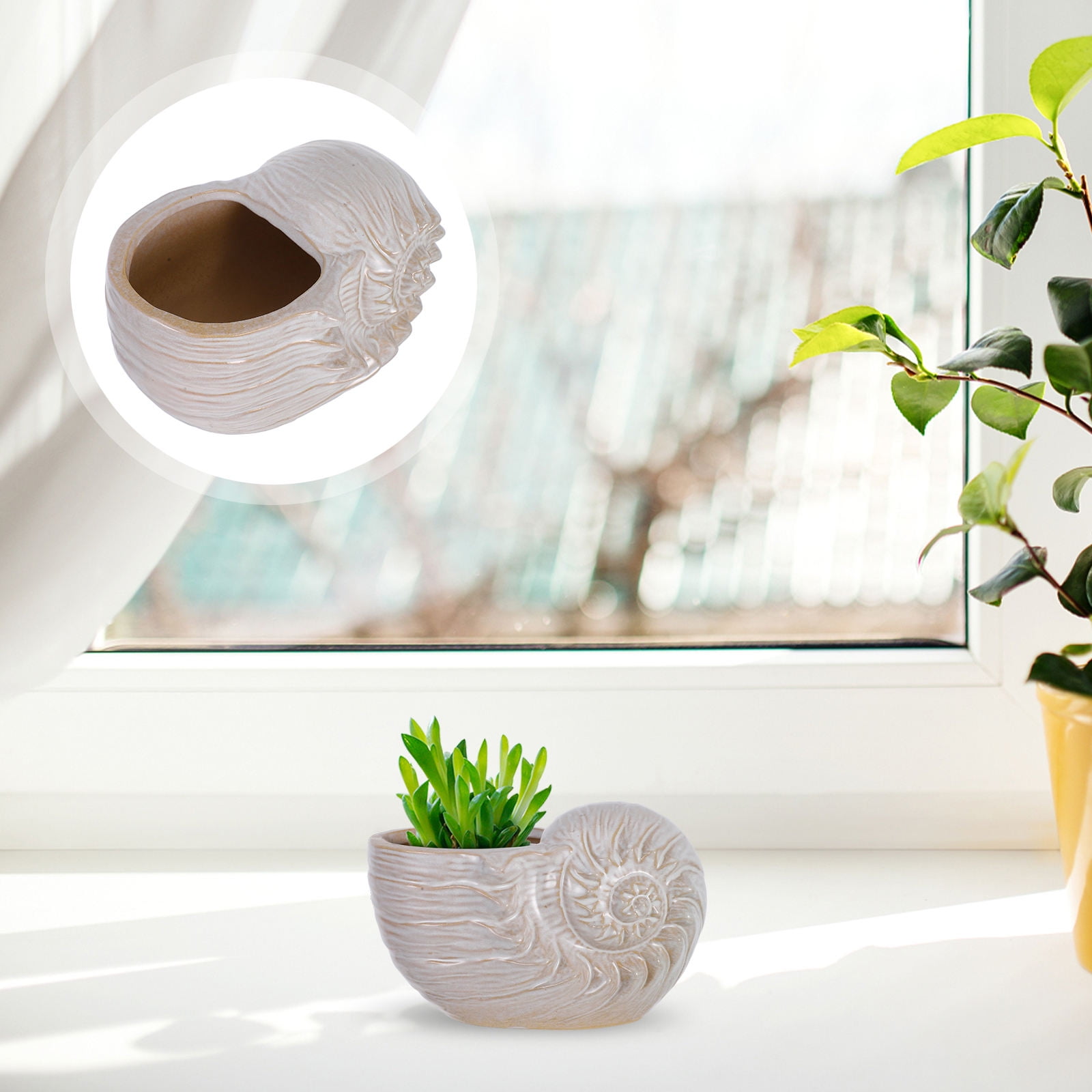 OUNONA Sea Shell Pot For Plants Ceramic Planter For Outdoor Plants ...