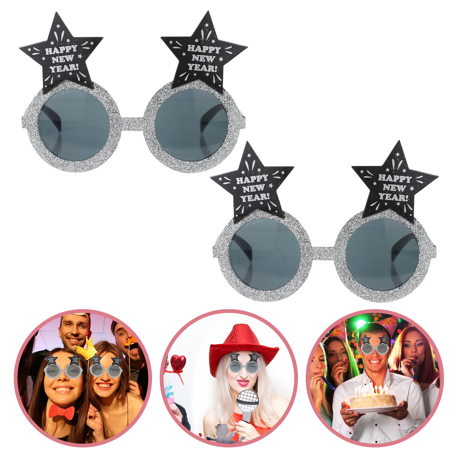 OUNONA Silver New Year Glasses Frames for Party Photo Props Creative ...