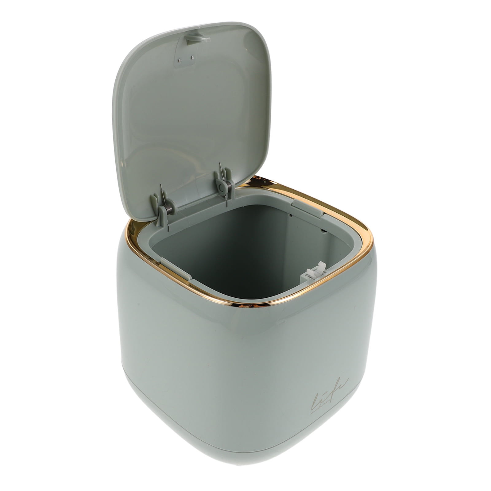 OUNONA Desk Trash Can Light Green Plastic Press Top Lid Elegant Design ...