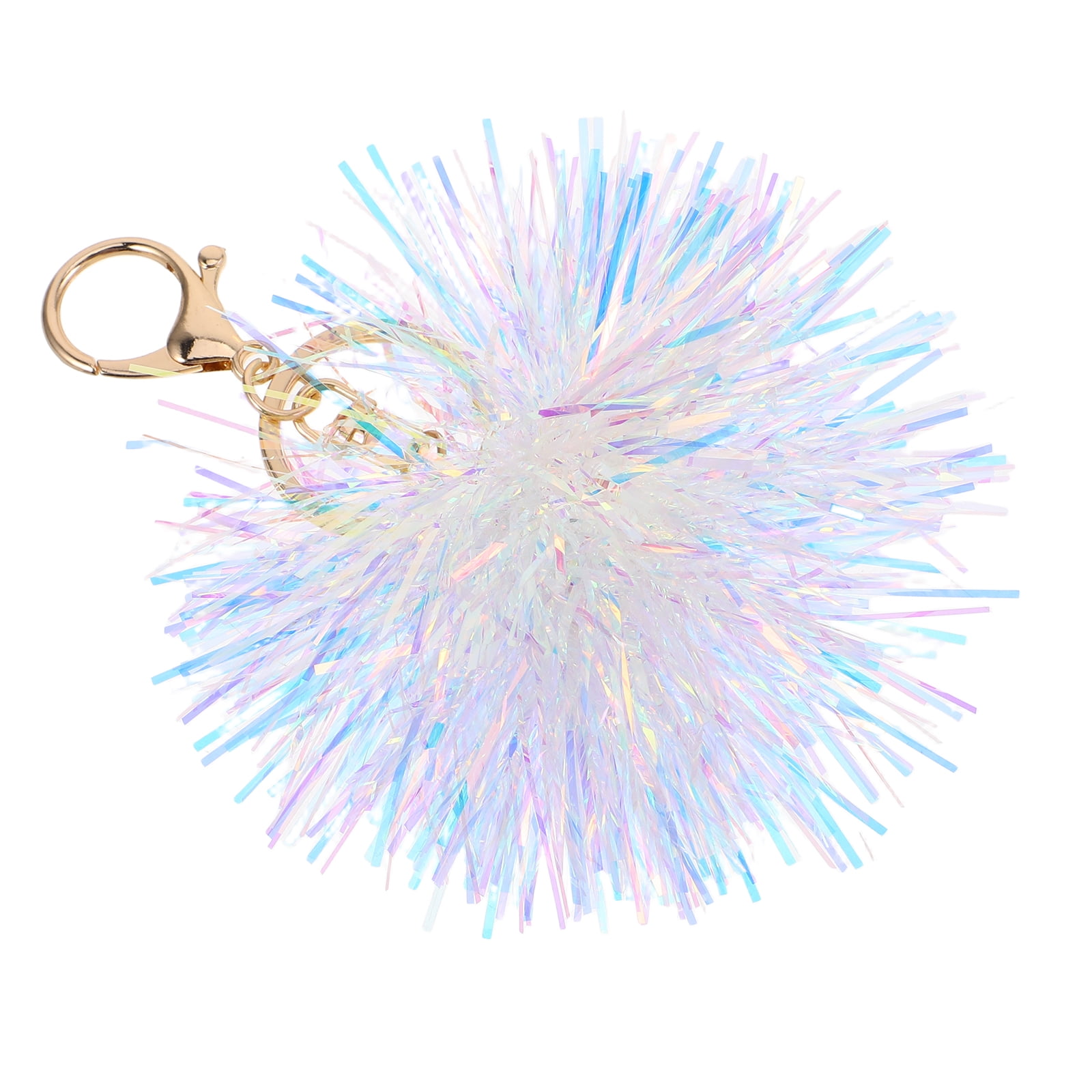OUNONA Sparkly Pom Pom Charm Glitter Keychain Car Key Ring Cute Purse ...