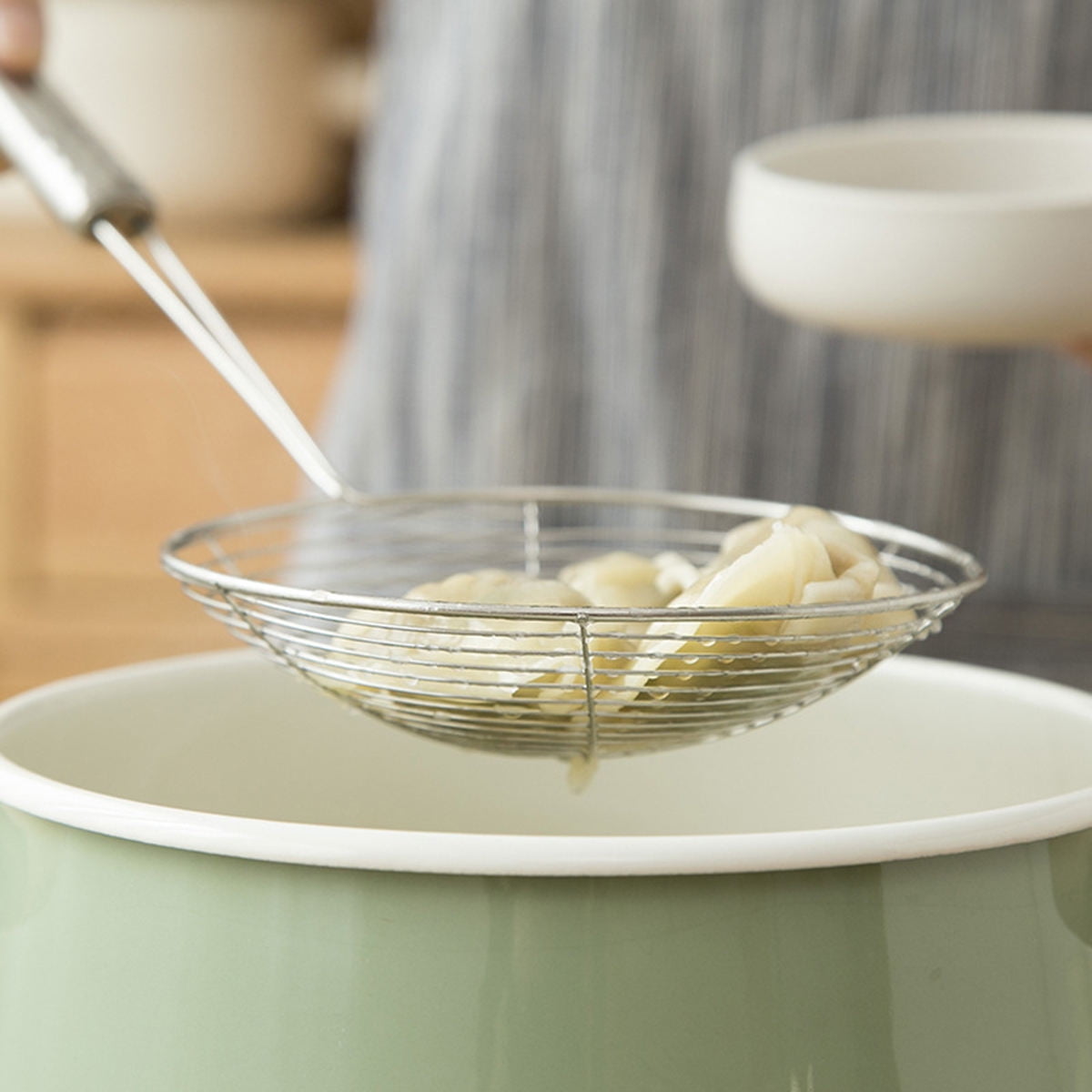 OUNONA Stainless Steel Colander Draining Scoops Fettuccine Pasta Silver ...