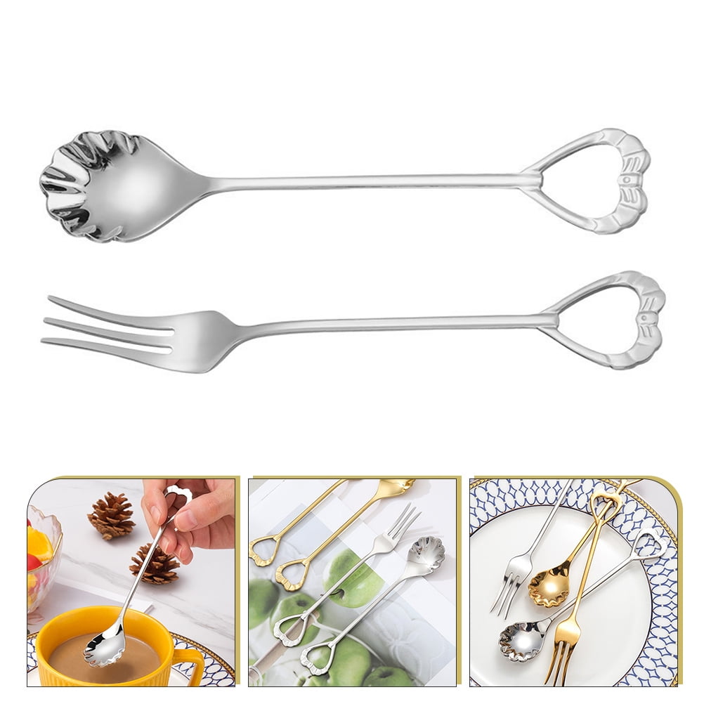 OUNONA Stainless Steel Fork and Spoon Set with Heart Shaped Design for ...