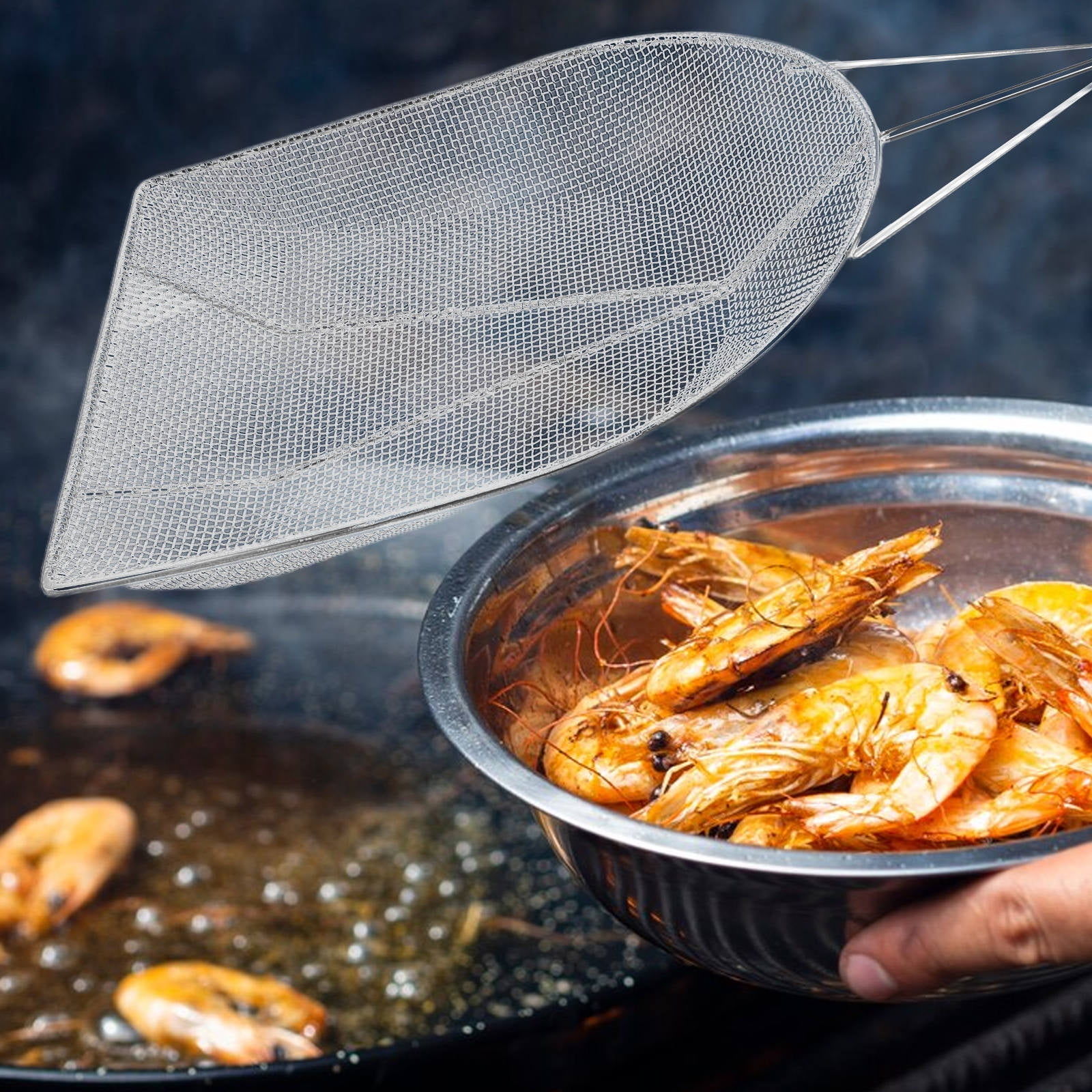 OUNONA Stainless Steel Hand Strainer 2mm Hole With Long Handle Mesh Oil ...