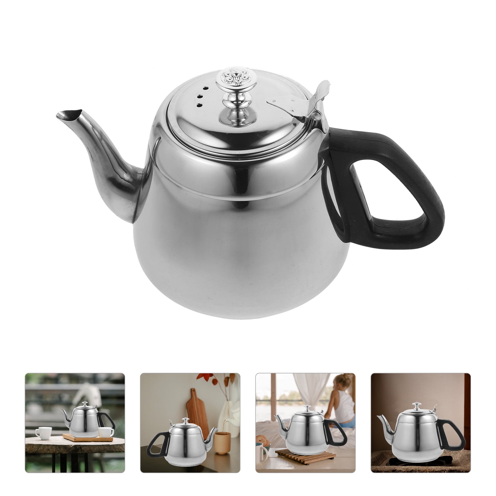 OUNONA Stainless Steel Kettle Metal Tea Pot with Strainer Kitchen Tea ...